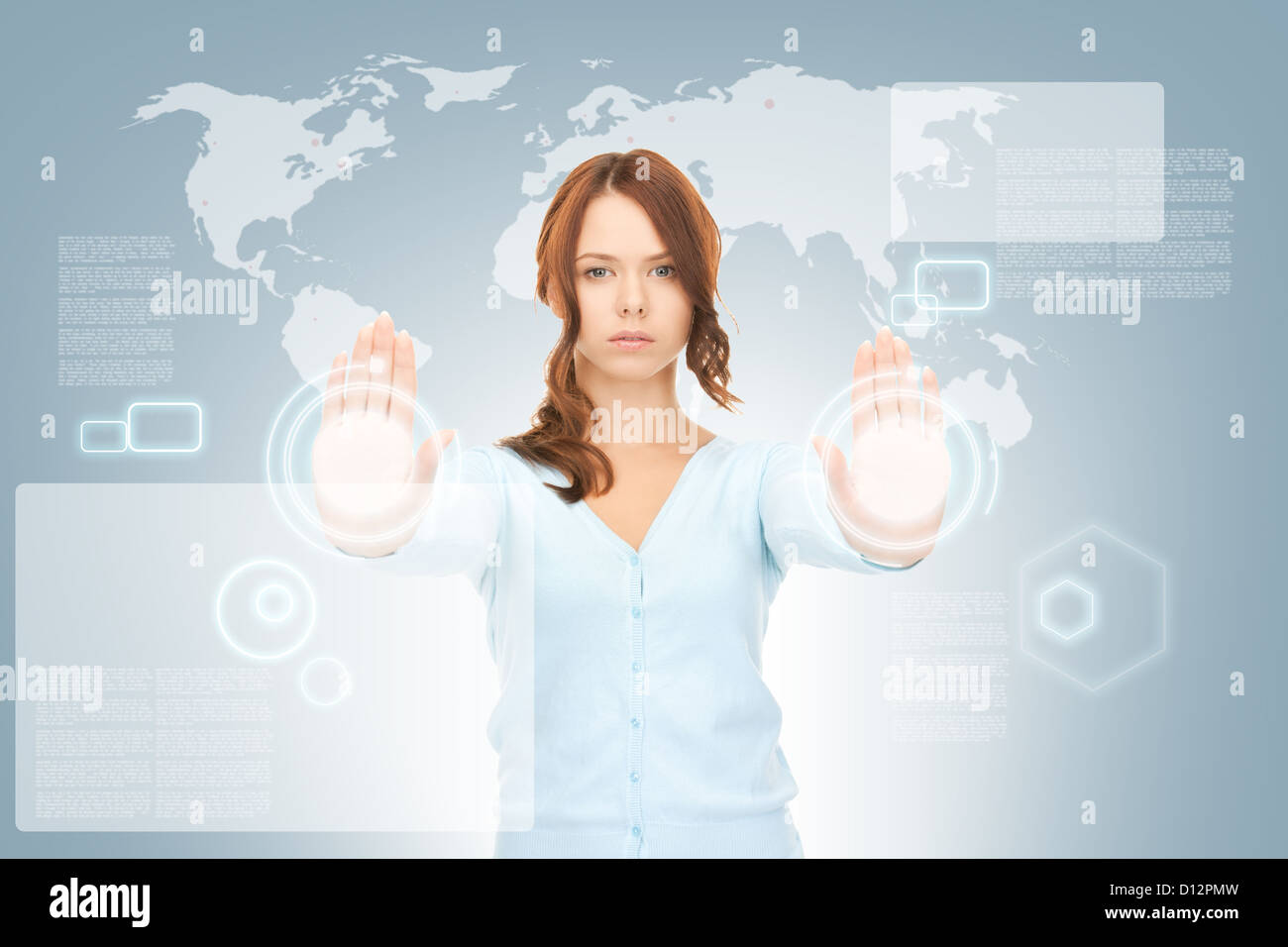 businesswoman working with touch screen Stock Photo - Alamy