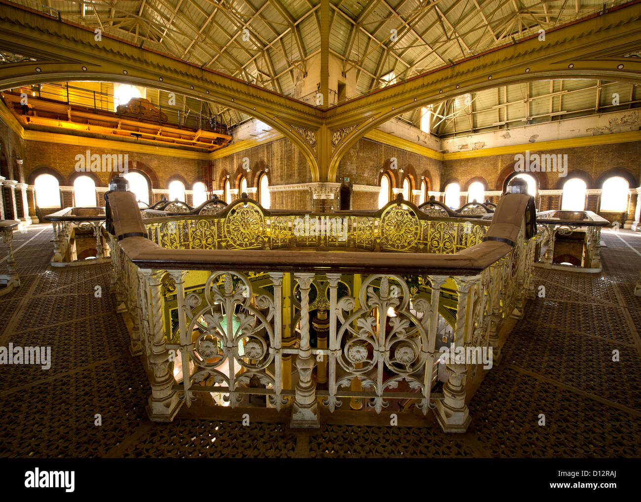 The ornate ironwork of the Abbey Mills Victorian sewage pumping station ...