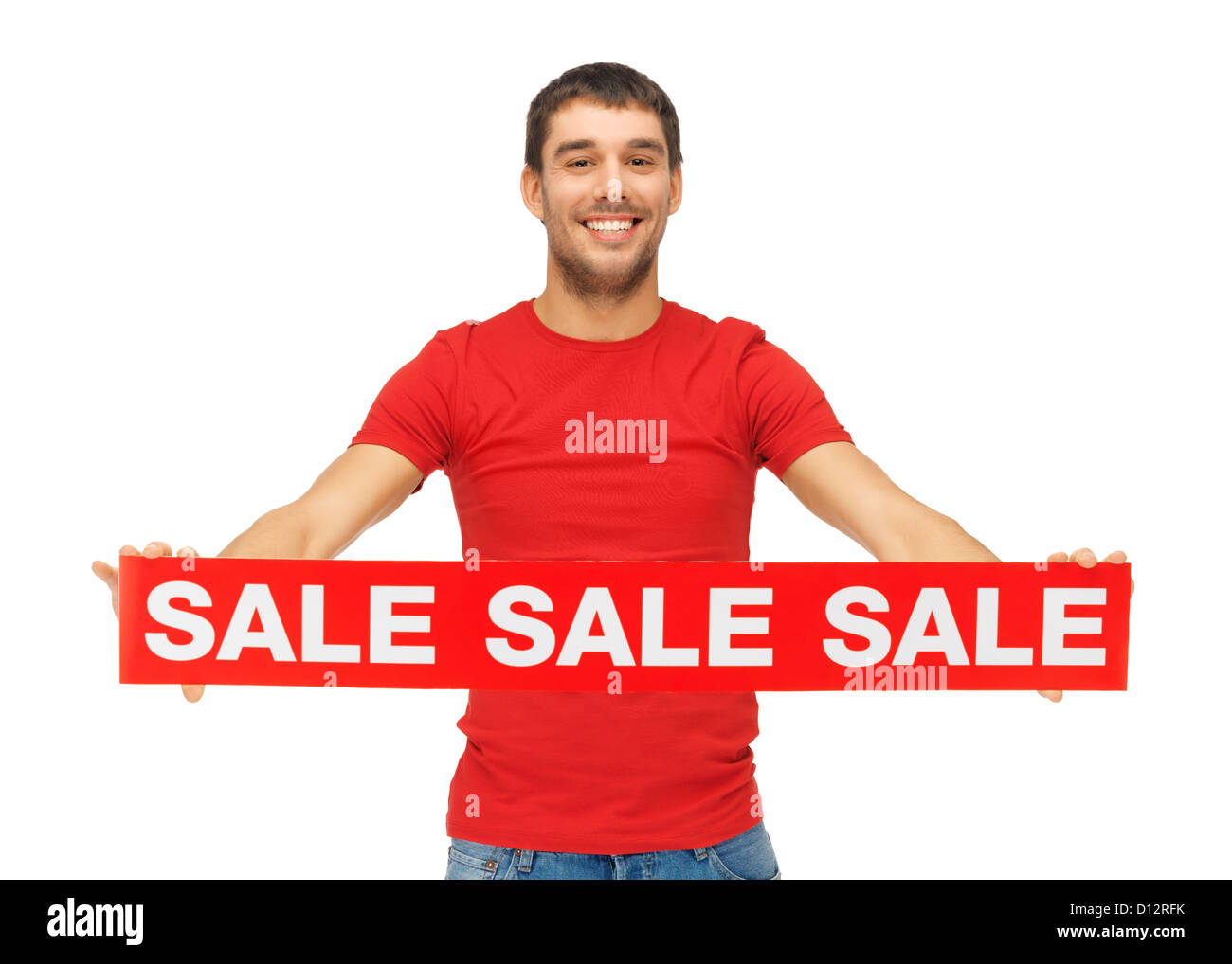 handsome man with sale sign Stock Photo - Alamy