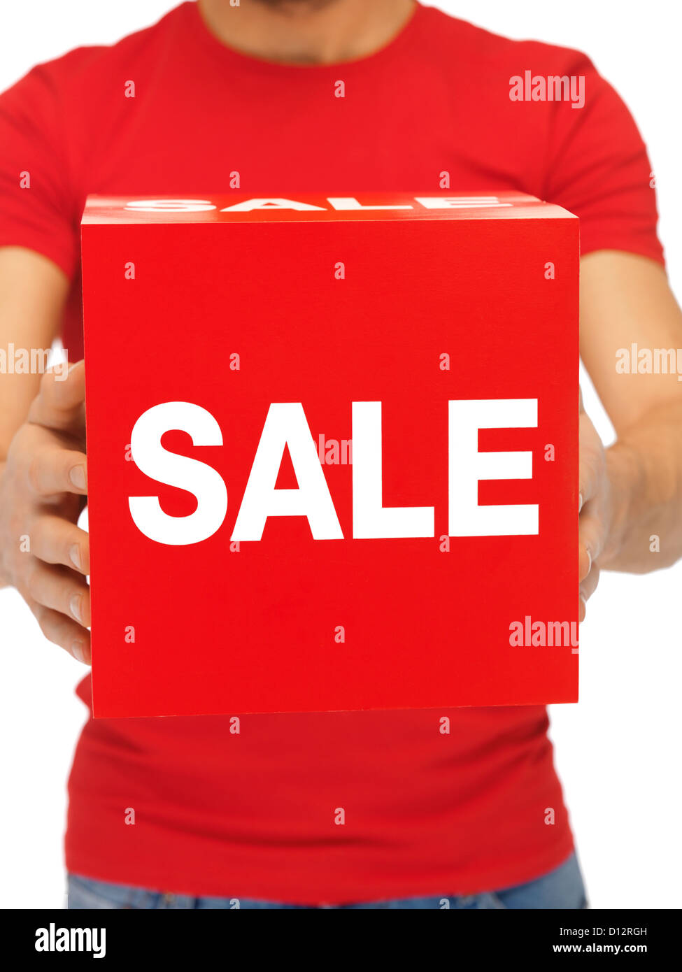 man holding sale sign Stock Photo - Alamy