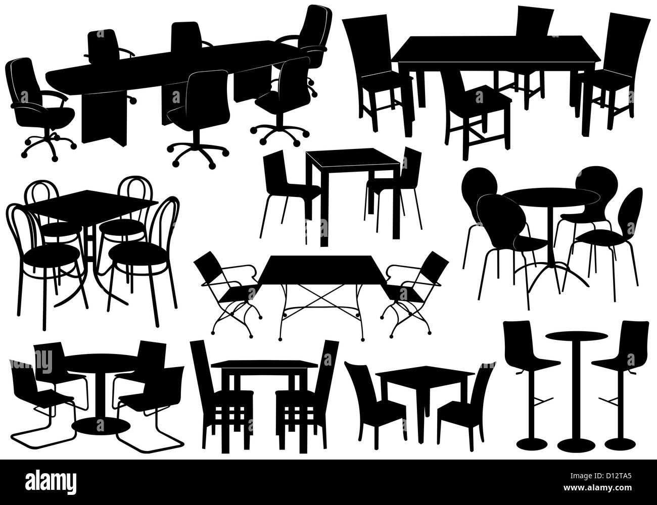 Illustration Of Tables And Chairs Stock Photo - Alamy