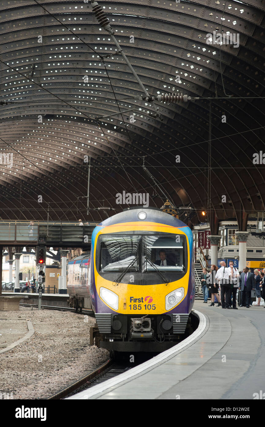 First Transpennine Express Class 185 passenger train arriving at a ...