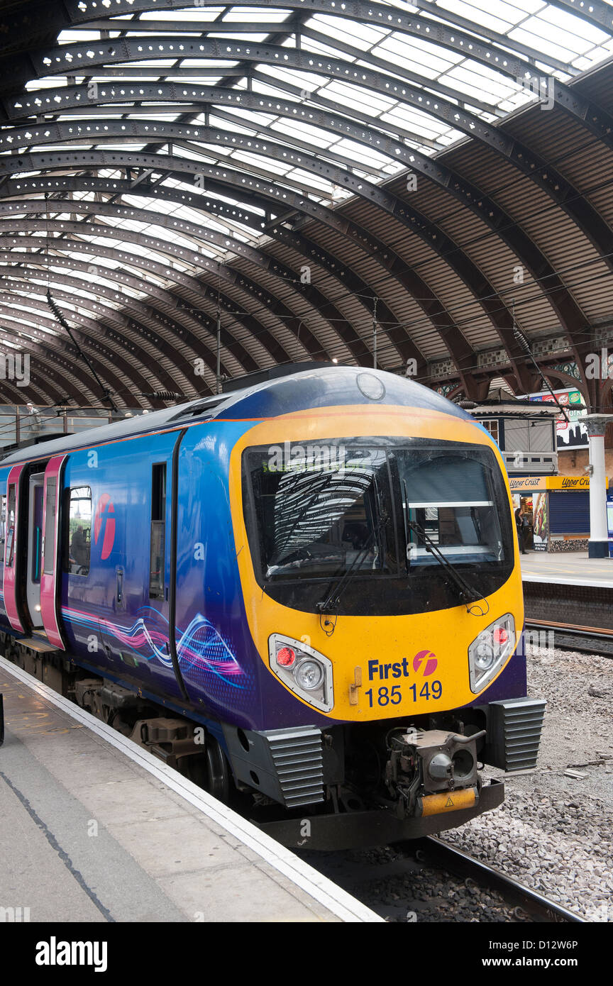 First Transpennine Express Class 185 passenger train waiting at a ...