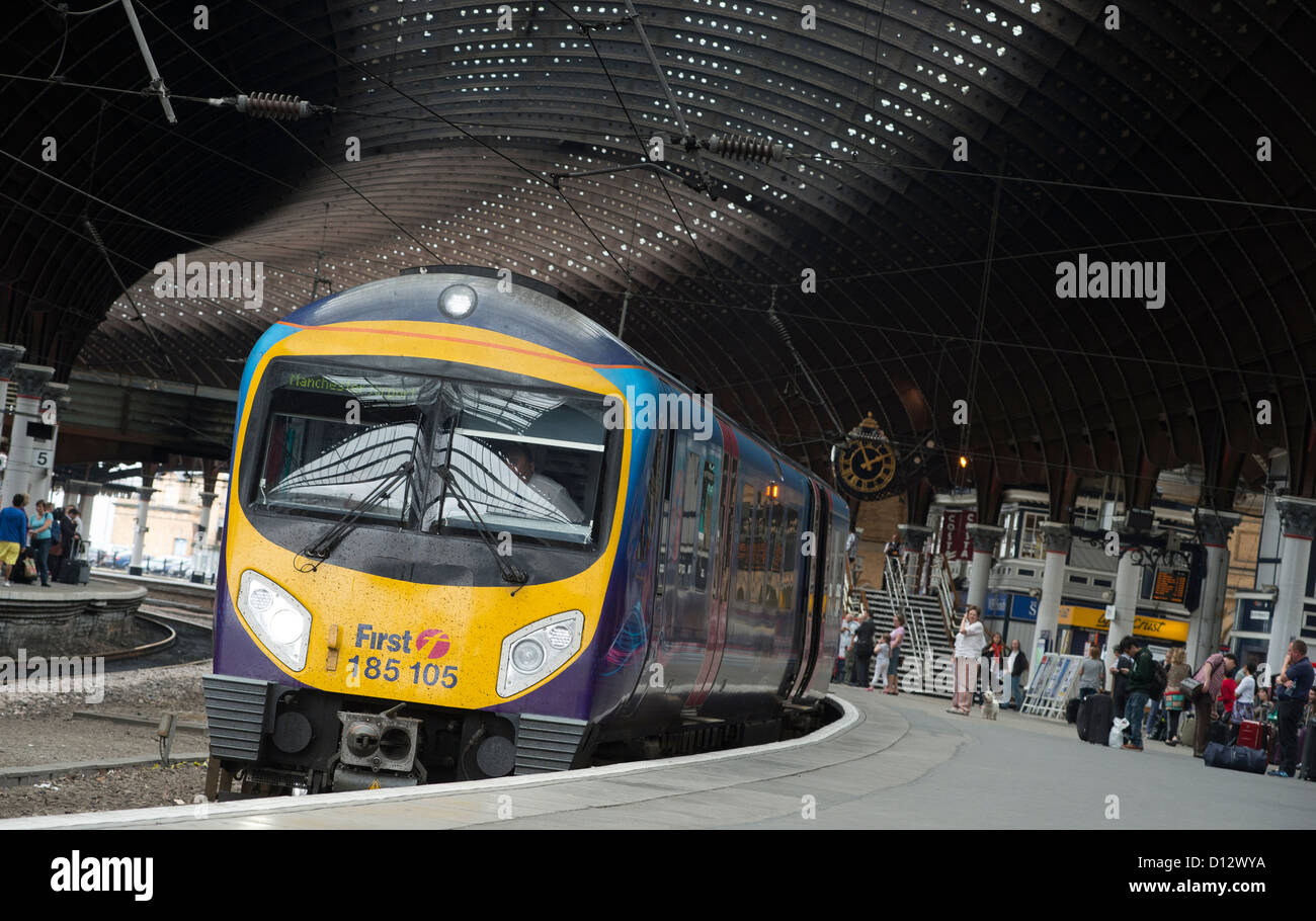 First Transpennine Express Class 185 passenger train waiting at a ...