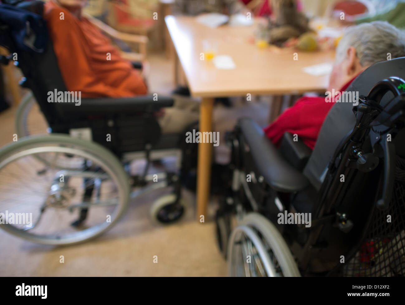 People in wheelchairs are pictured at a retirement home in Frankfurt ...