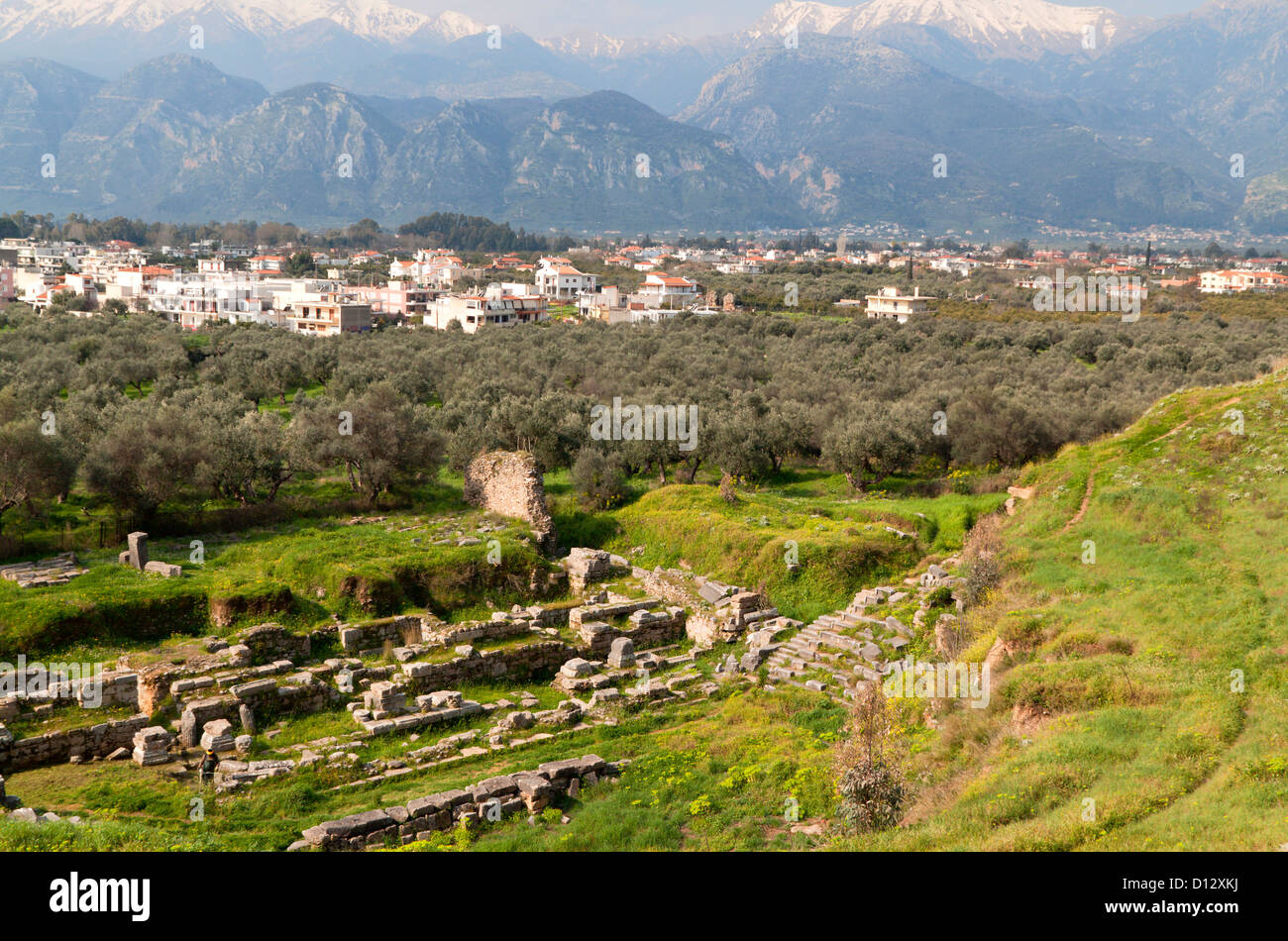 Ancient theater and the modern city of Sparta in Greece Stock Photo - Alamy