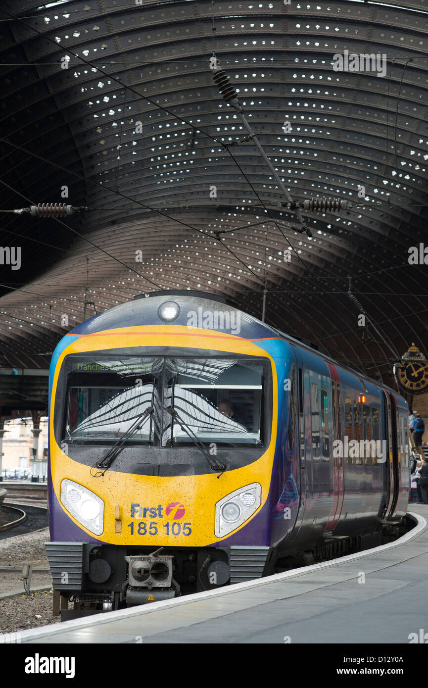 First Transpennine Express Class 185 passenger train waiting at a ...