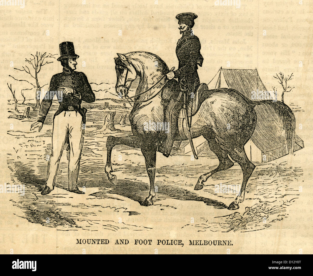 1854 engraving, Mounted and Foot Police, Melbourne, Australia Stock ...
