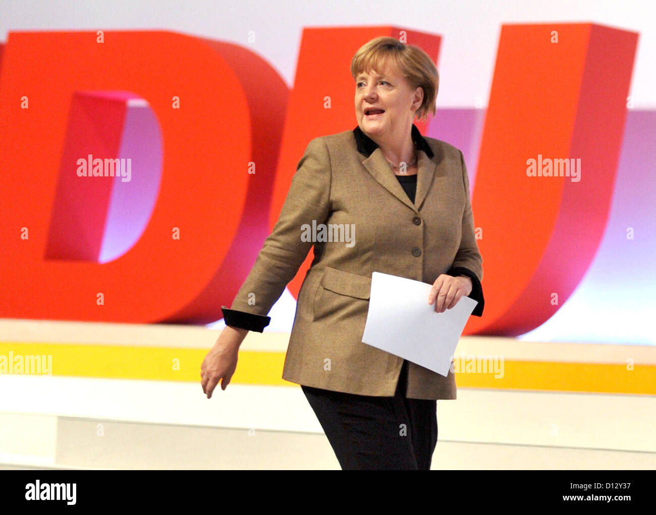 German Chancellor Angela Merkel leaves the stage at the 25th Federal ...