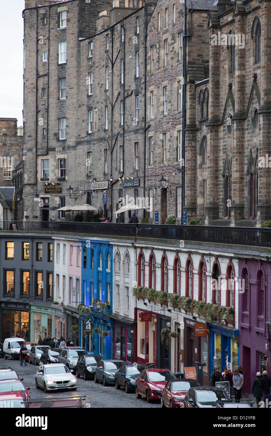 colourful historic shop facades in Victoria street in Edinburgh Old ...