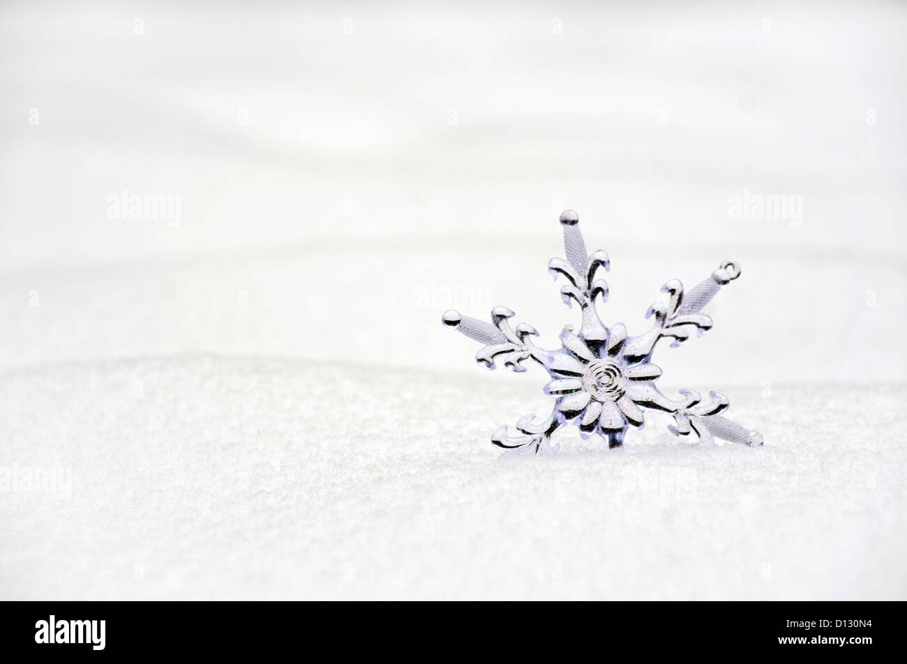 Snowflake in a white snow Stock Photo - Alamy
