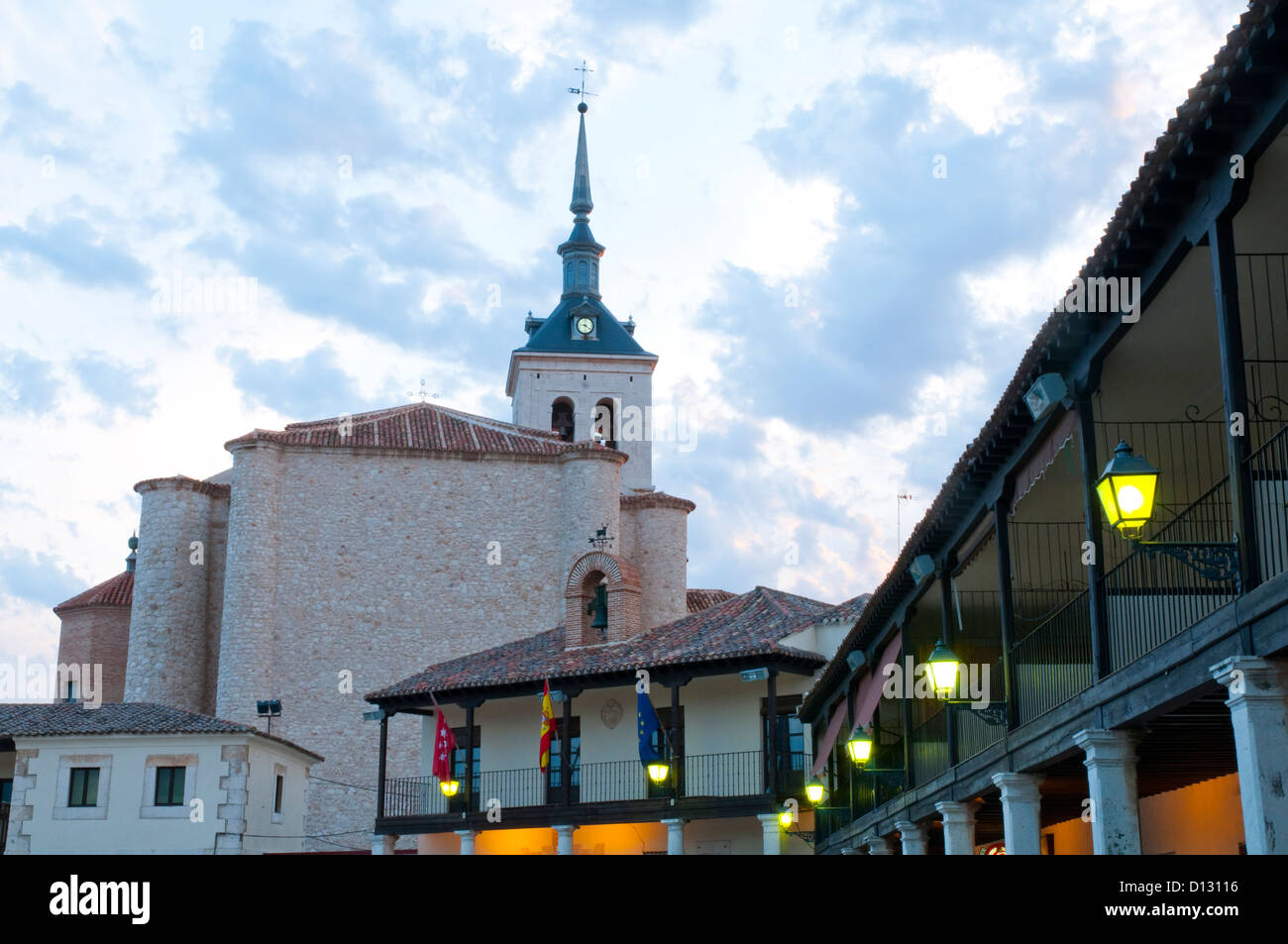 Main Square at dusk. Colmenar de Oreja, Madrid province, Spain Stock ...
