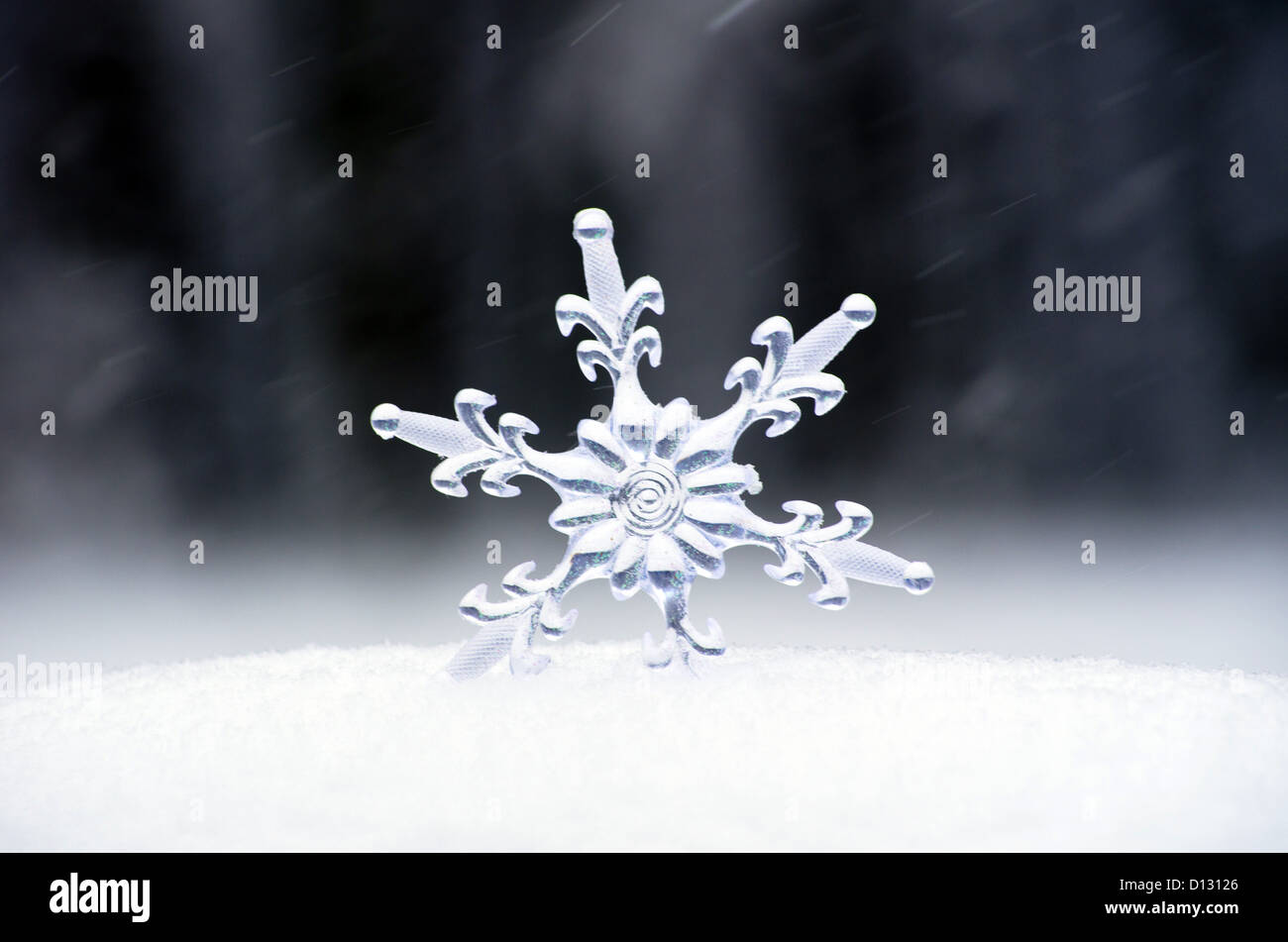 Snowflake in a white snow Stock Photo - Alamy