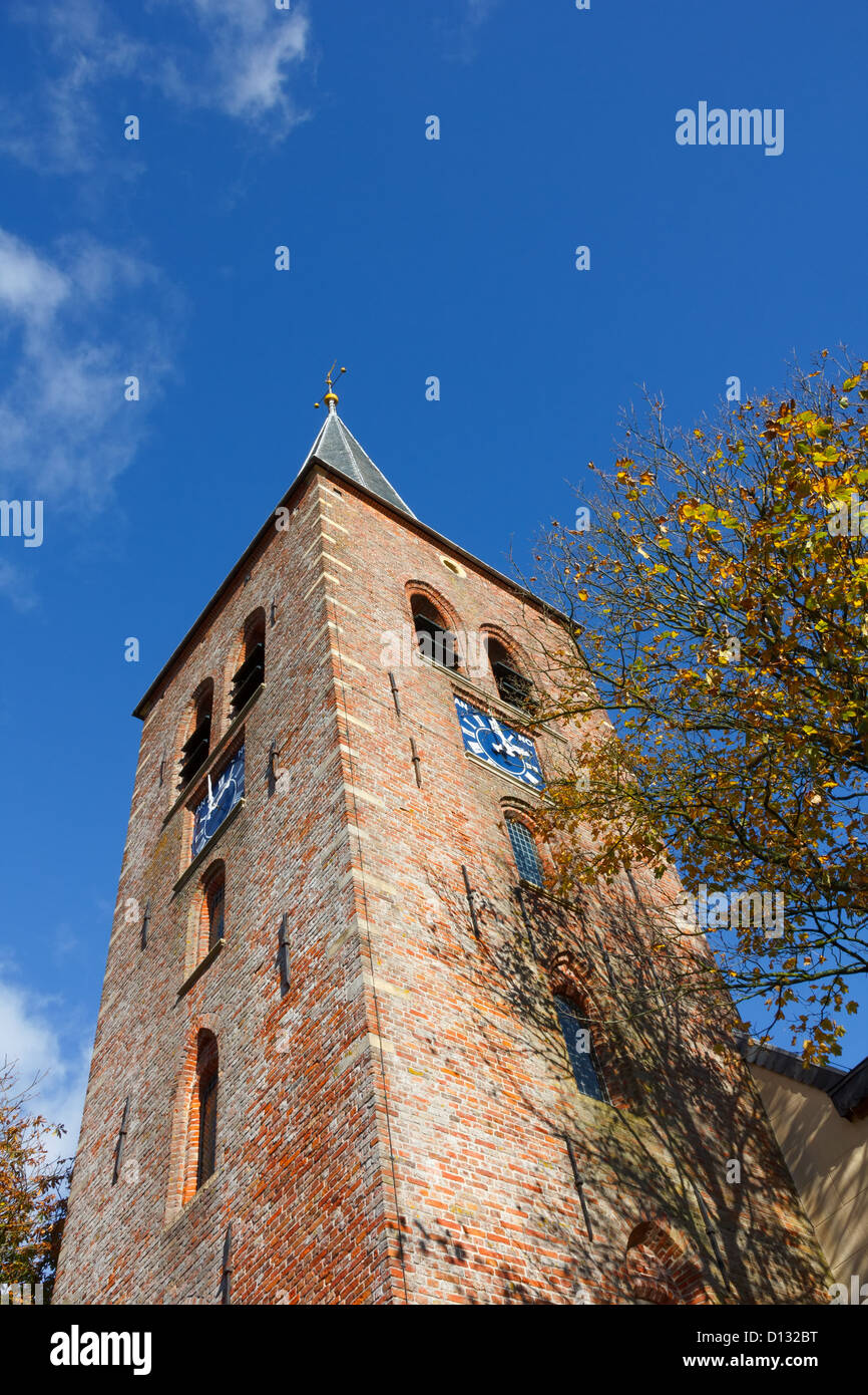Church tower in northern Dutch village in the autumn, Warffum ...