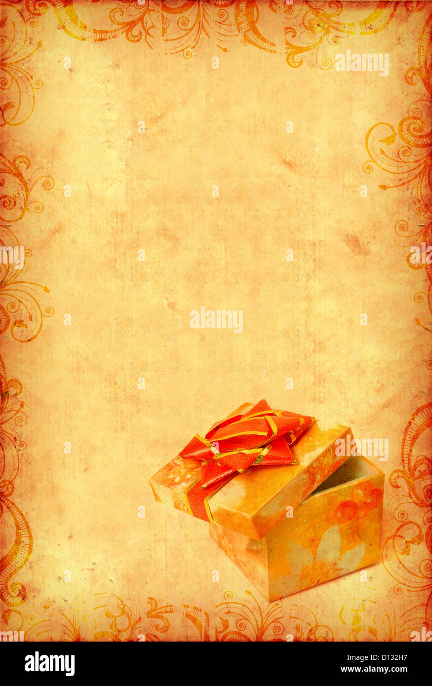 Vintage wallpaper with gift box and floral patterns Stock Photo - Alamy
