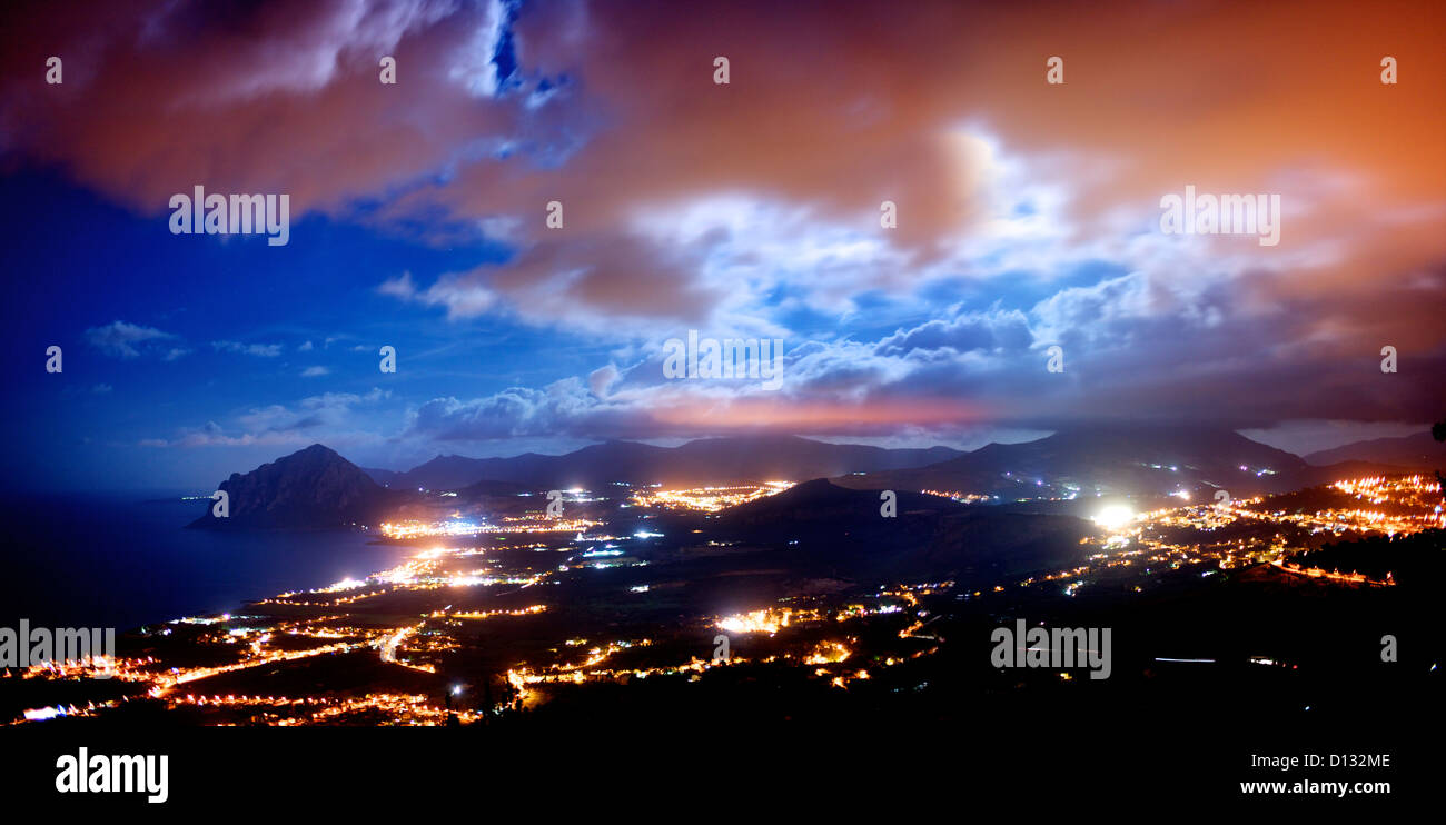 Aerial view of cityscape at night Stock Photo - Alamy