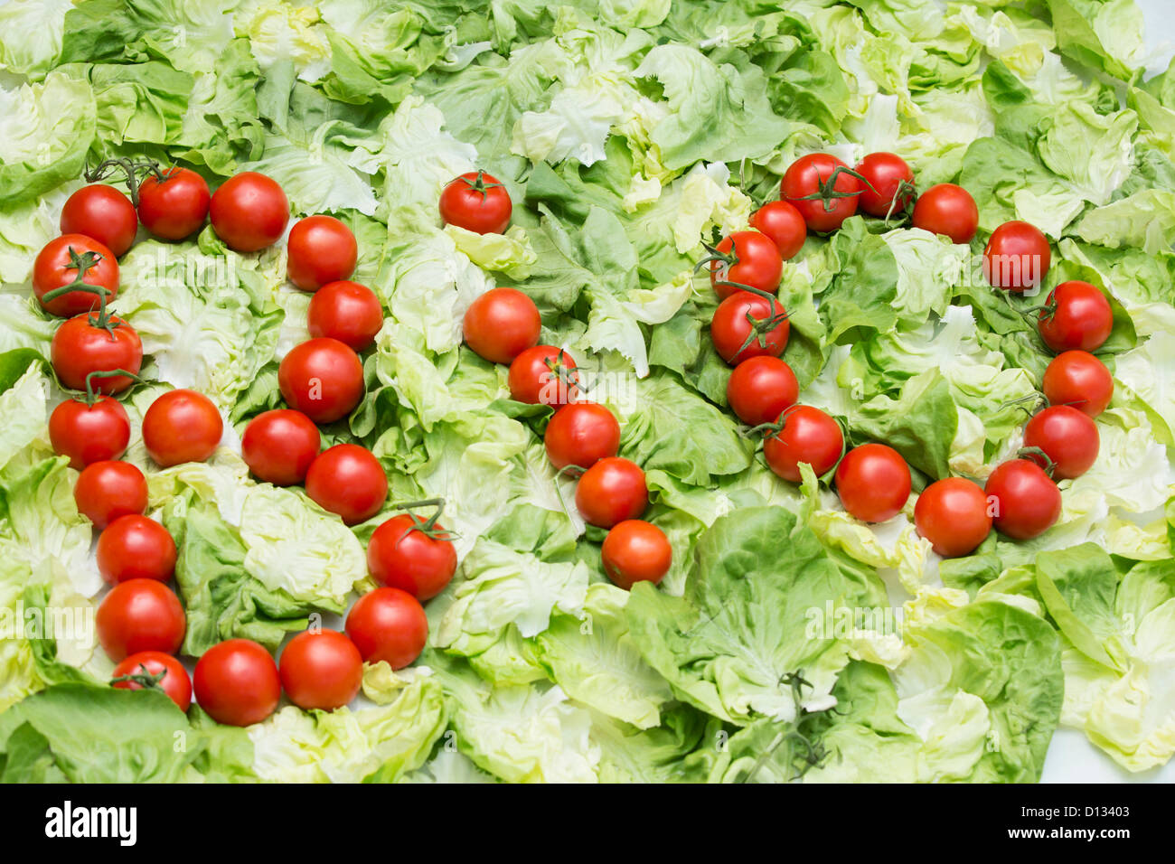 Germany, Bio letters forming by tomatoes on cabbage leaf Stock Photo ...