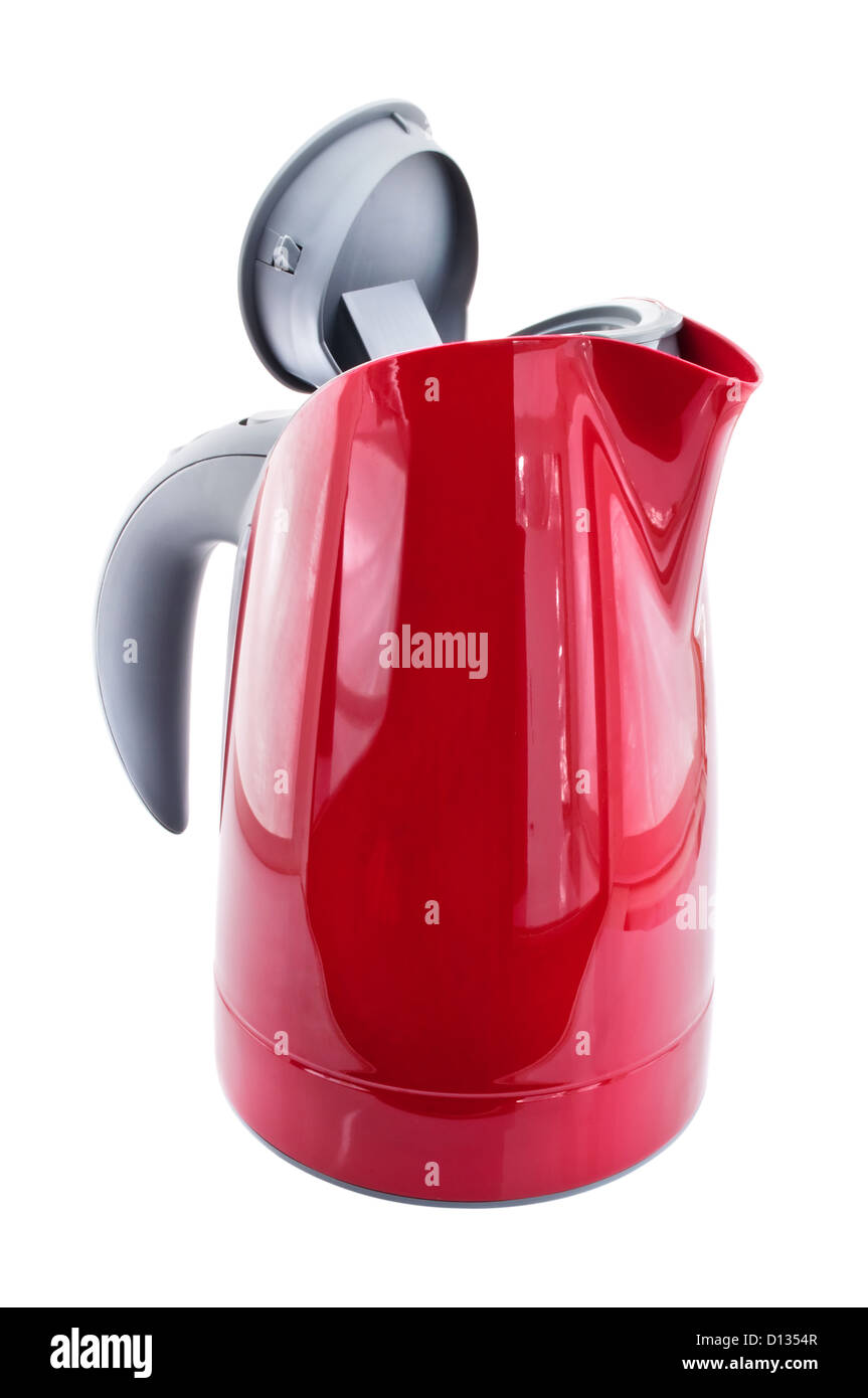 red electric teapot isolated on white background Stock Photo - Alamy