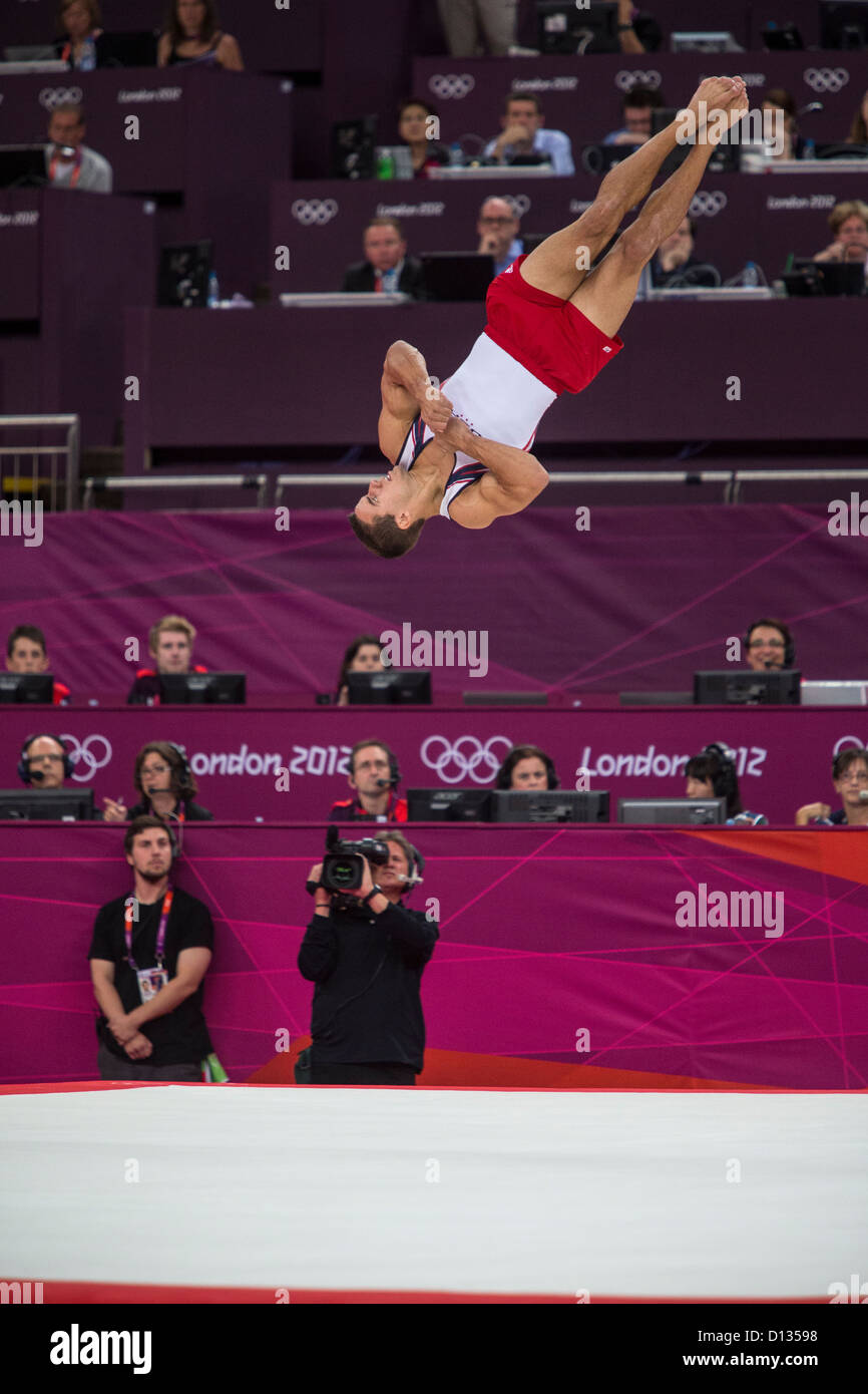 Jacob Dalton (USA) competing in the Floor Exercise during the Men's ...