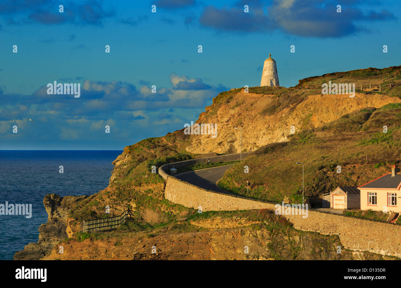Portreath, Cornwall. Lighthouse Hill with the Pepperpot lookout on top ...