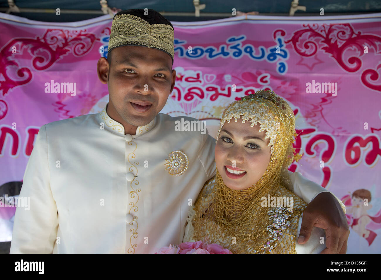 Bride and Groom at their Muslim wedding, Phuket, Thailand Stock Photo ...
