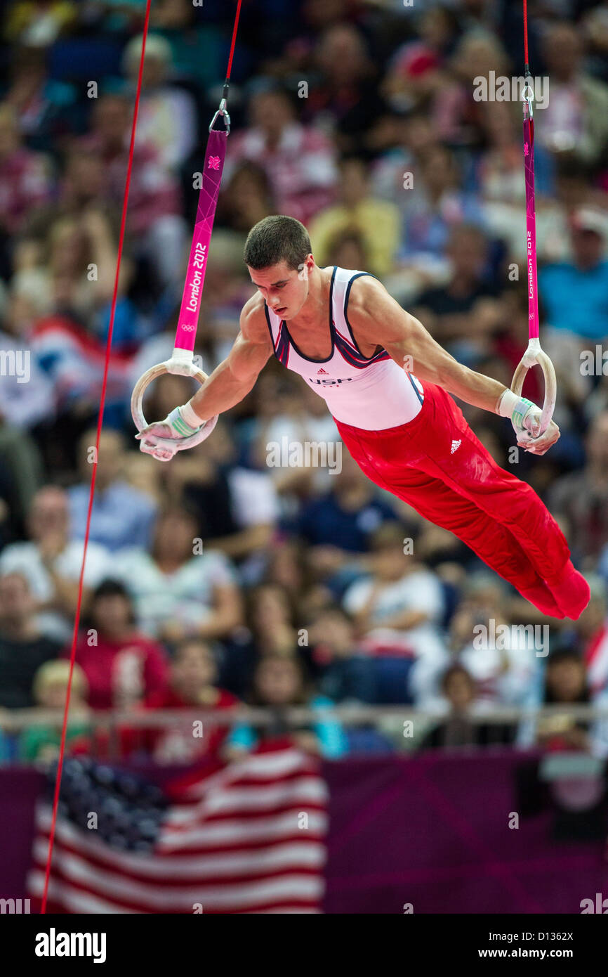 Jacob Dalton (USA) competing on the Rings during the Men's Team Final ...