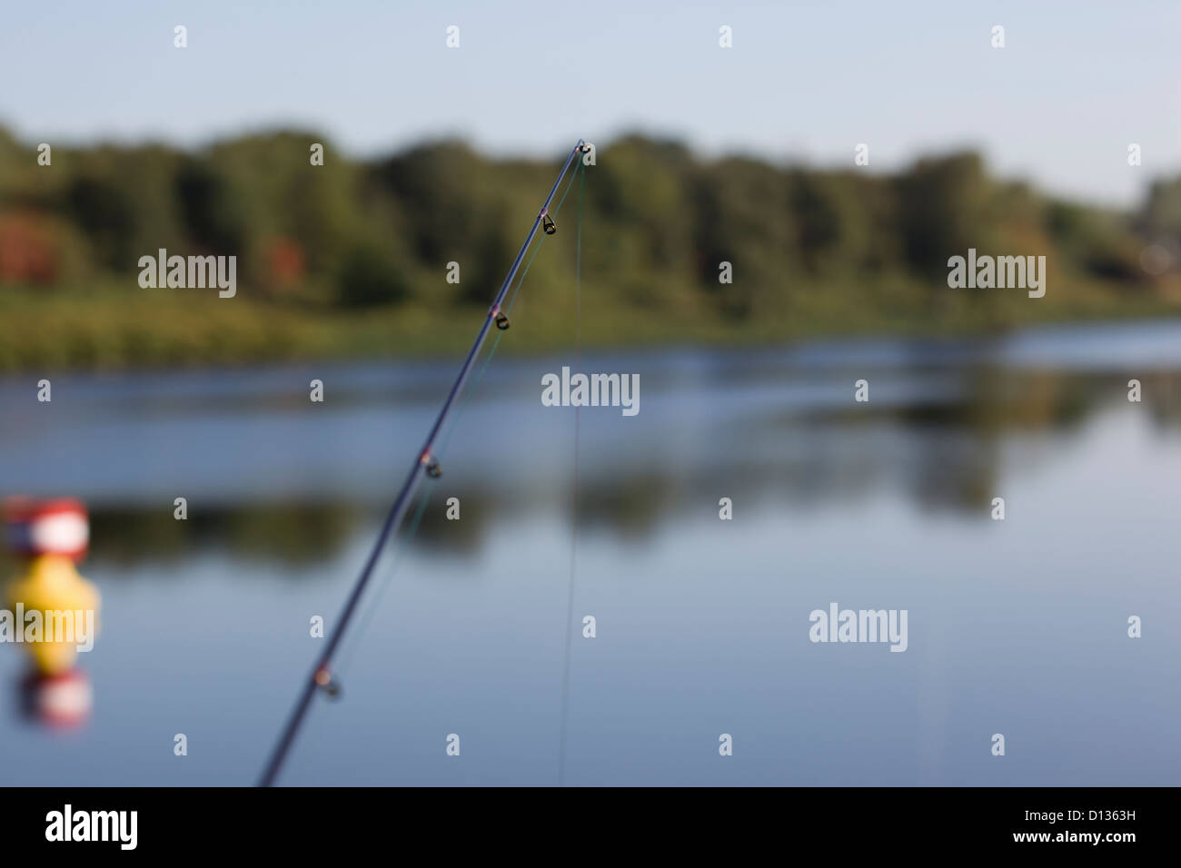 Europe, Germany, North Rhine Westphalia, Duisburg, Fishing rod at River ...