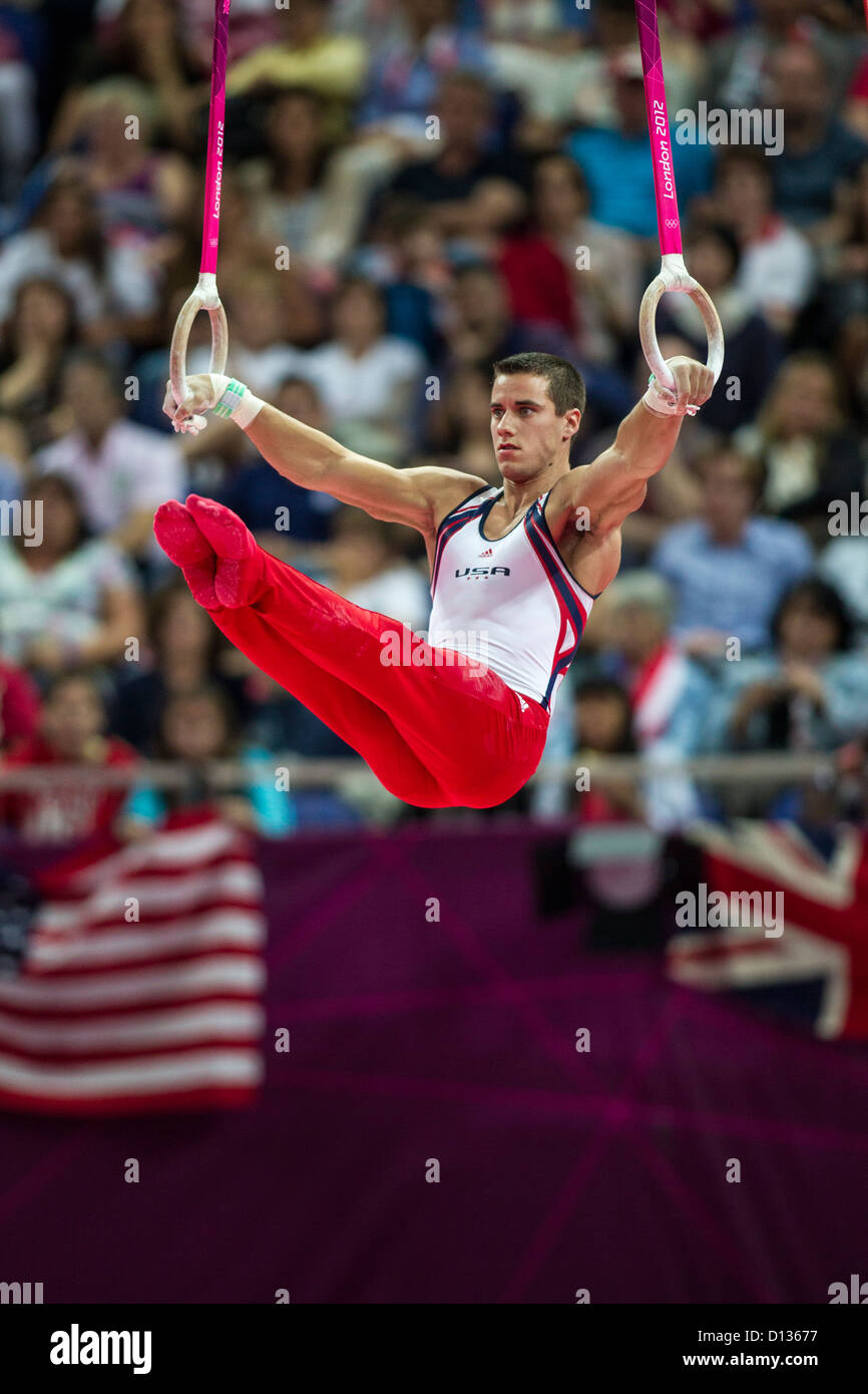 Jacob Dalton (USA) competing on the Rings during the Men's Team Final ...