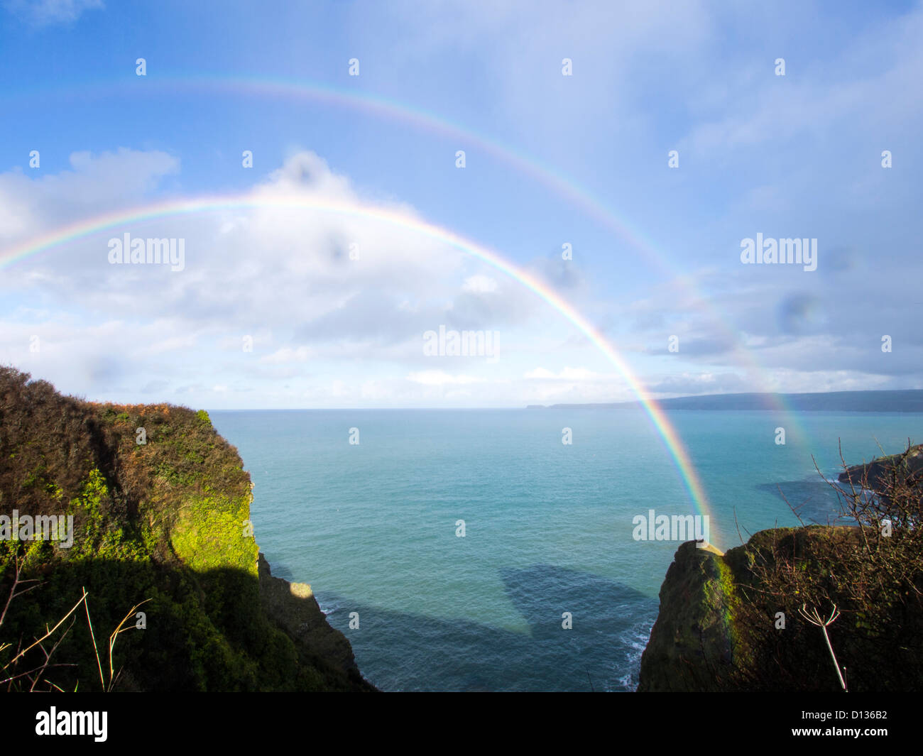 A double rainbow over Port Isaac, Cornwall, UK Stock Photo - Alamy