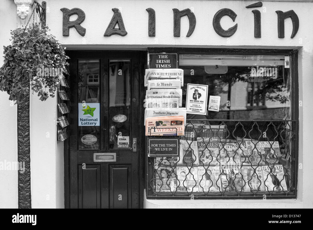 Irish newsagent shop front window, Adare County Limerick Ireland Stock ...