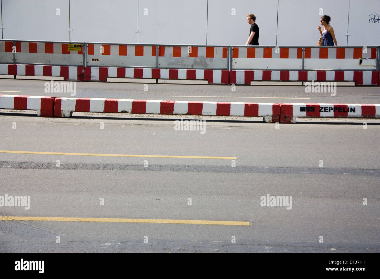 Berlin, Germany, pedestrians behind the road boundary of a road ...
