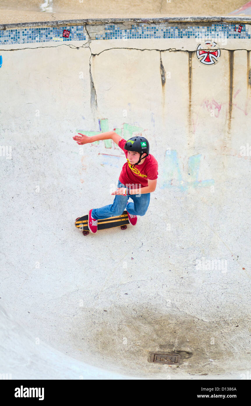 Teenager on Skateboard at The Rom Skateboard Park, Hornchurch, Essex ...
