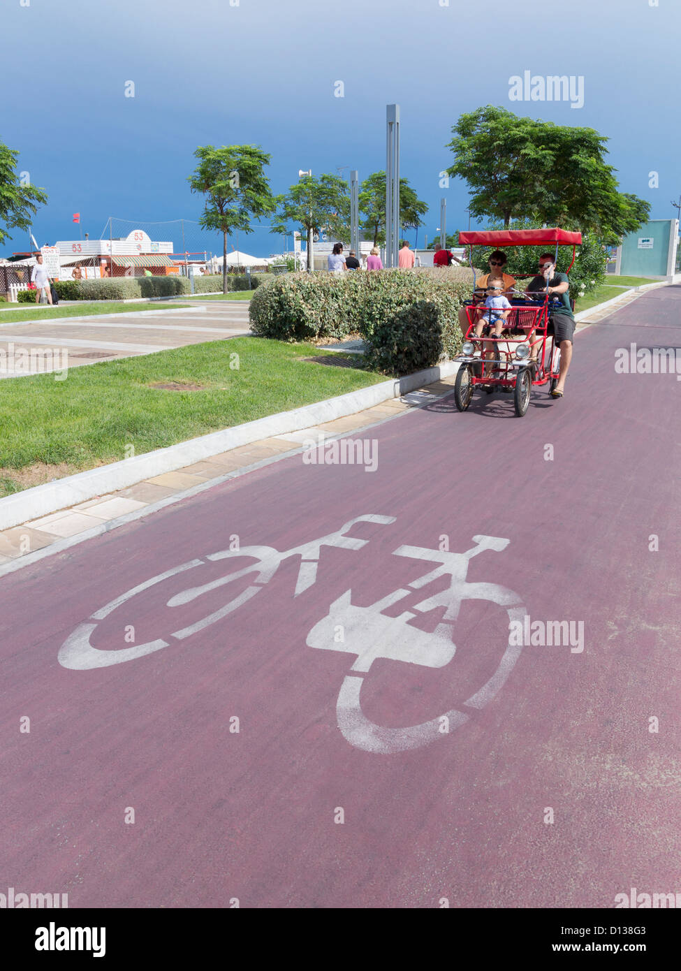 Riccione cycle cyclepath cycleway cyclist cyclists path people sunshine ...