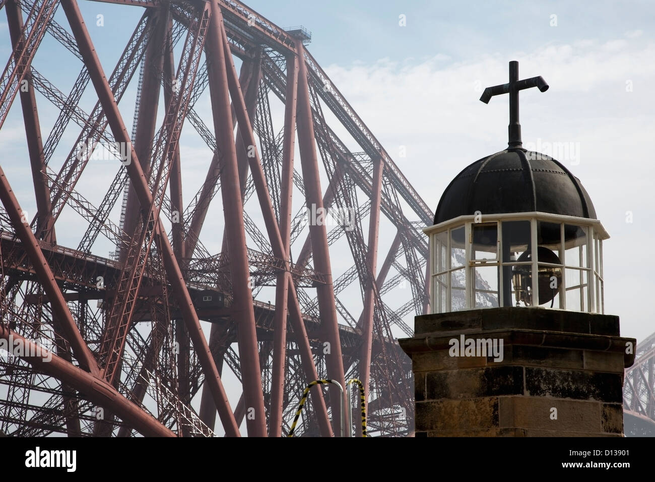 Forth Bridge And A Beacon In The Fog; North Queensferry Scotland Stock ...