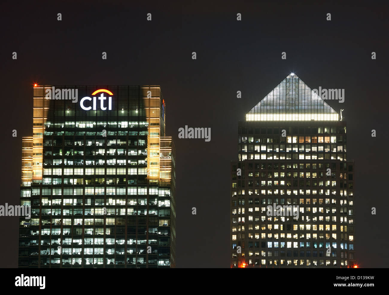 London, United Kingdom, the high-rise tower of Citi Bank and Canary ...