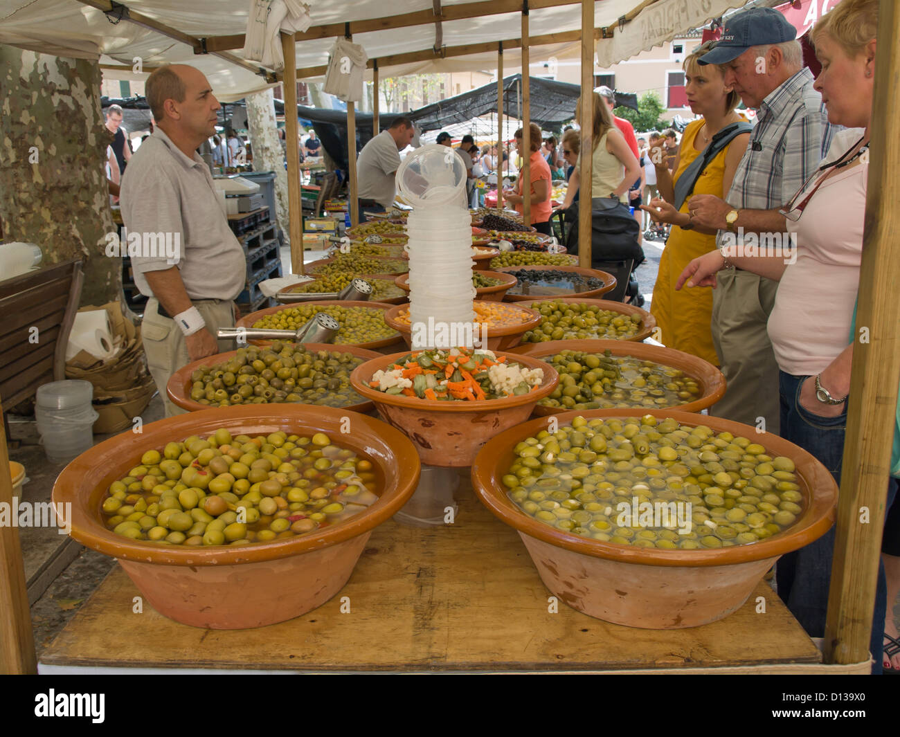 Weekly farmers market in Pollenca Majorca Spain, lots of good offers ...