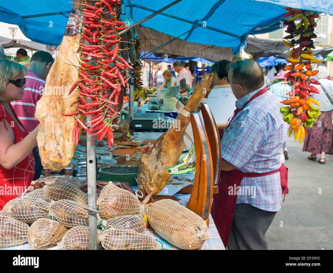 Weekly farmers market in Pollenca Majorca Spain, lots of good offers ...