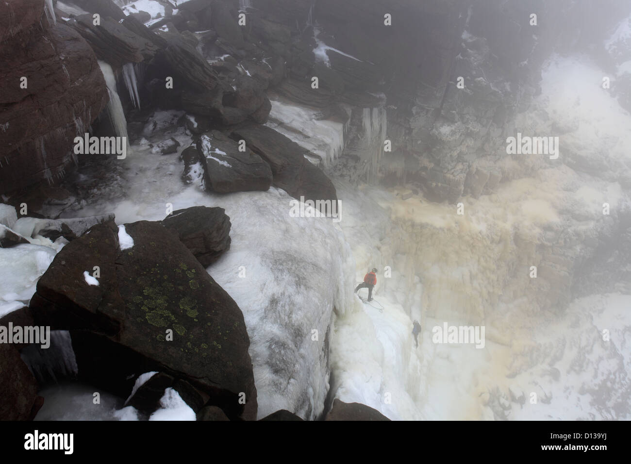 Ice climbers on the frozen Kinder Downfall waterfall, Wintertime ...