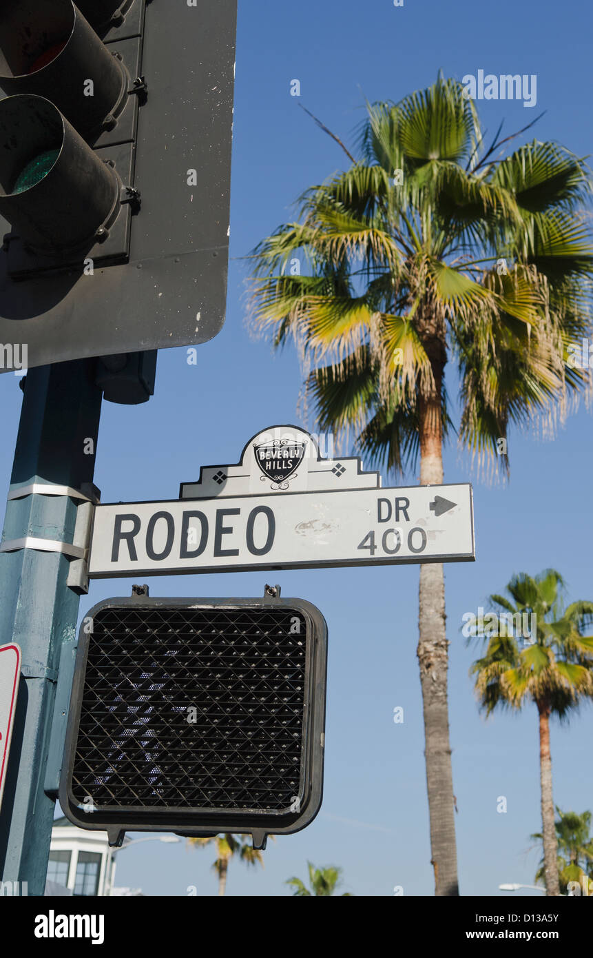 Rodeo Drive Street Sign With Palm Tree In Background; Los Angeles ...