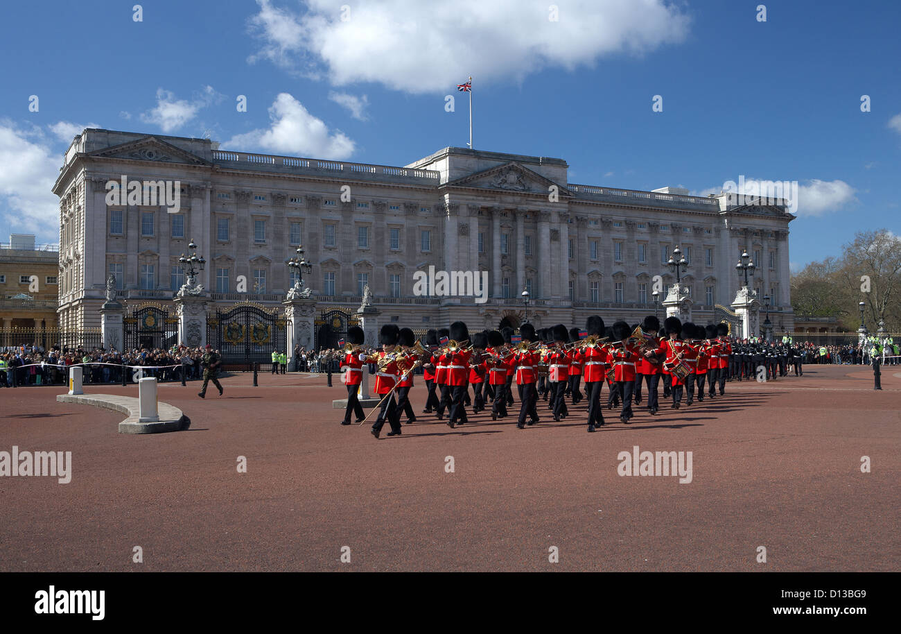 London, United Kingdom, ceremonial changing of the guard at Buckingham ...