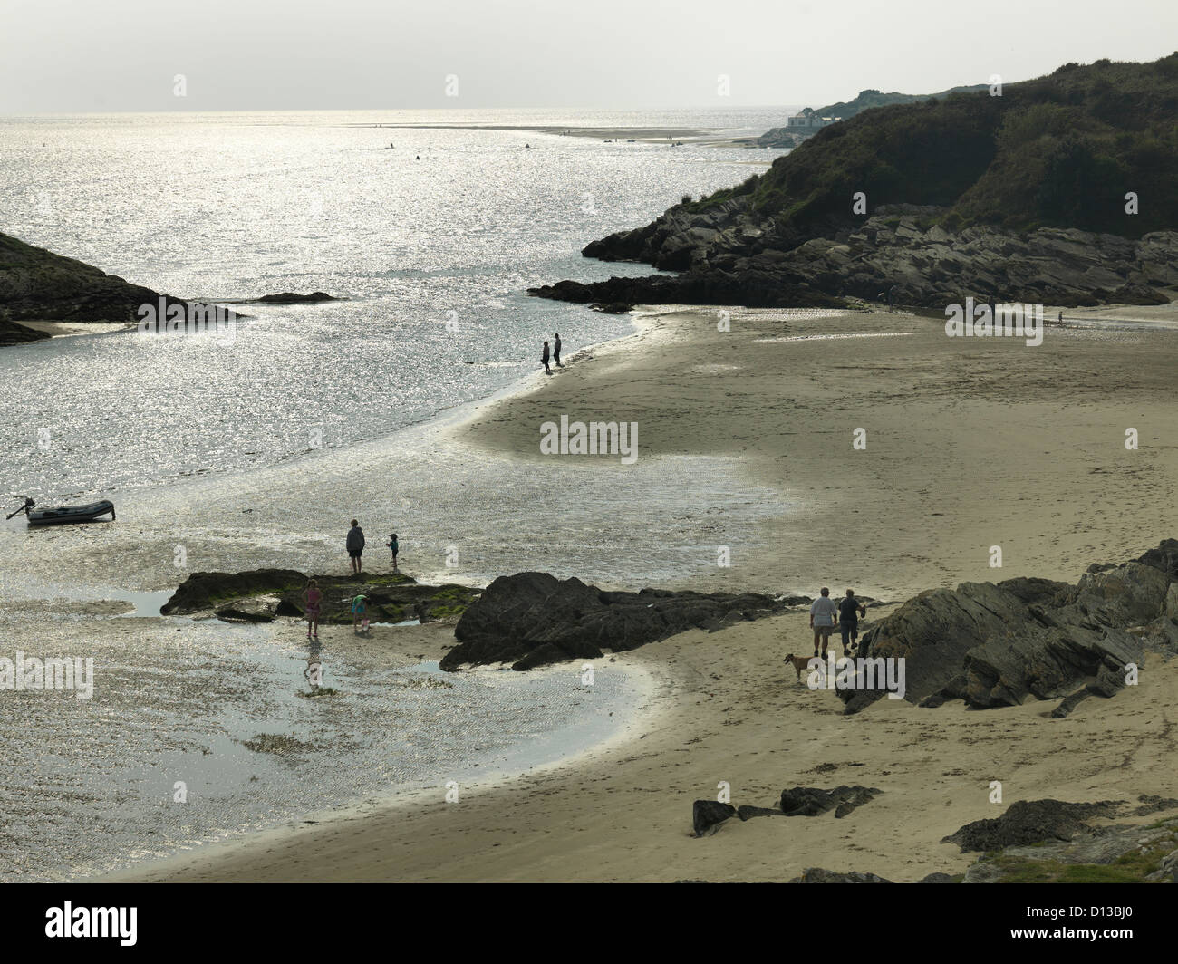 People enjoying themselves in afternoon on rocky Borth-y-Gest beach ...