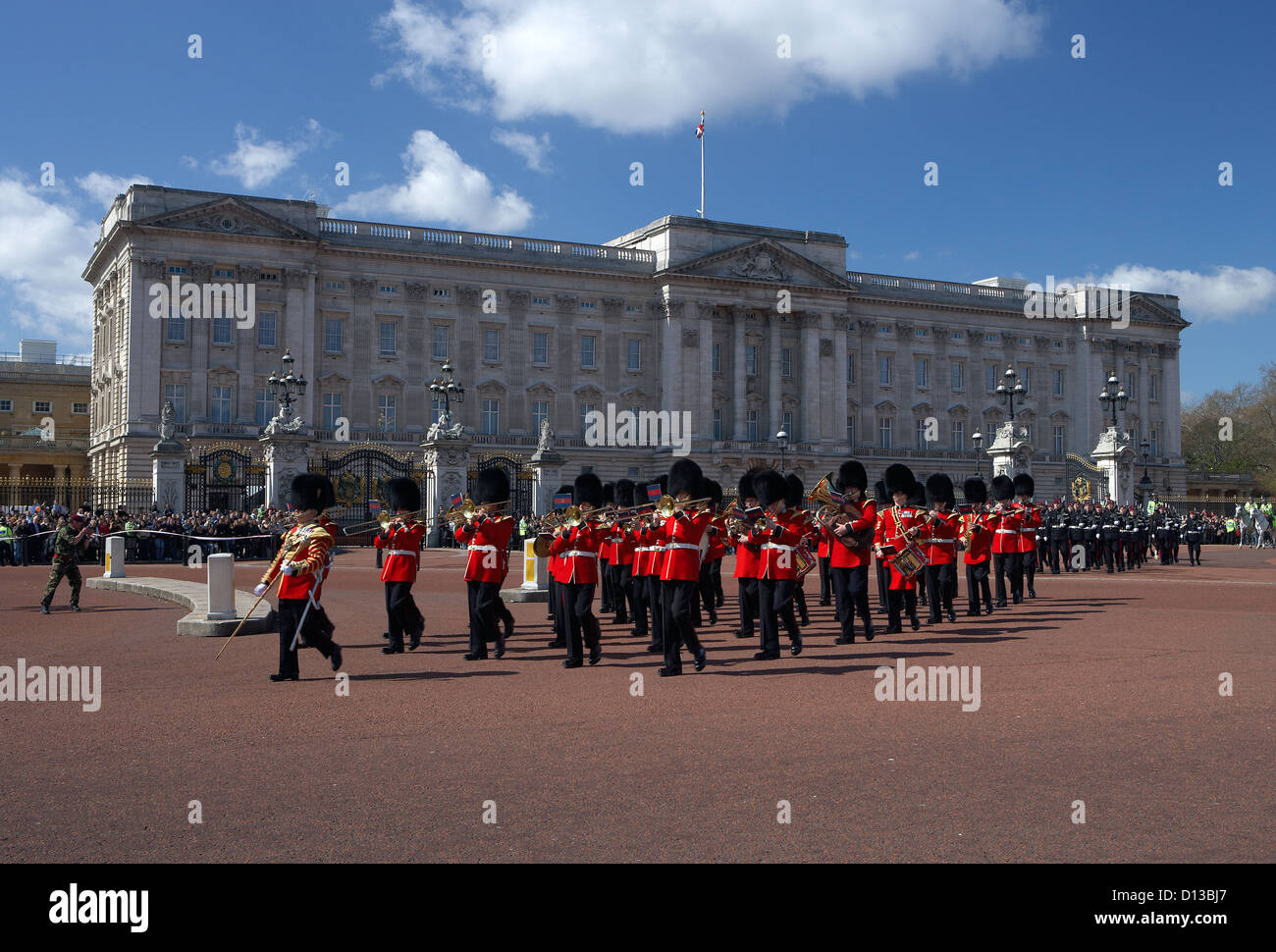 London, United Kingdom, ceremonial changing of the guard at Buckingham ...