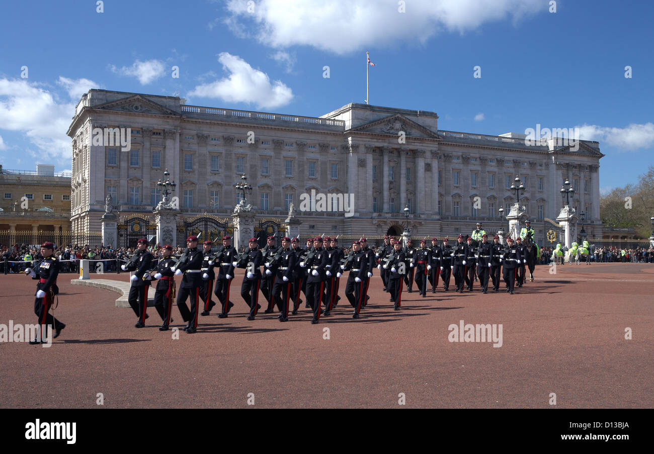 London, United Kingdom, ceremonial changing of the guard at Buckingham ...