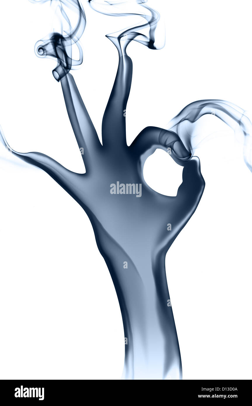 Smoke hand with OK sign on white Stock Photo - Alamy