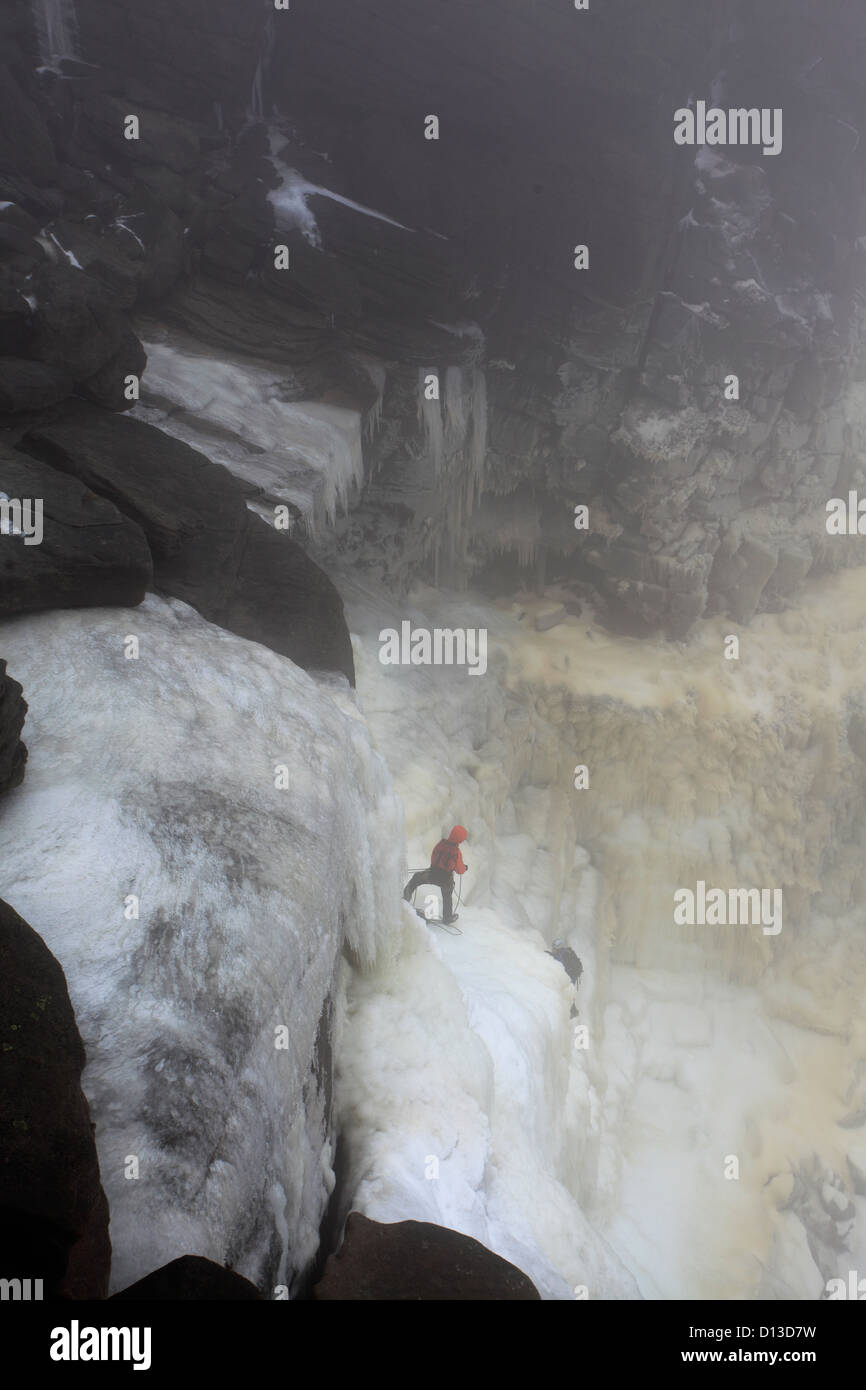 Ice climbers on the frozen Kinder Downfall waterfall, Wintertime ...
