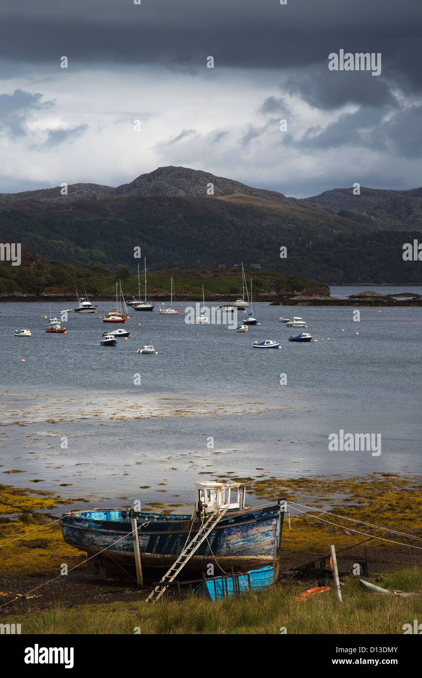 Boats Mooring In The Harbour Under Storm Clouds; Kenmore Wester Ross ...