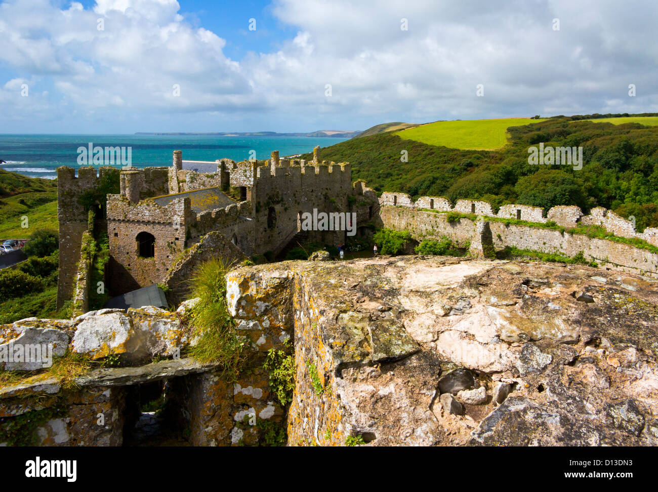 Manorbier Castle a Norman Castle on the Welsh coast near Tenby in ...