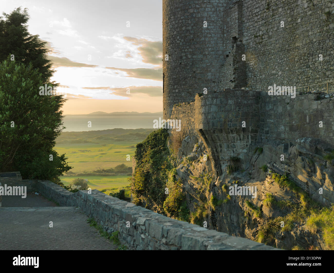 Overlooking Tremadog Bay with Harlech Castle in the foreground bathed ...