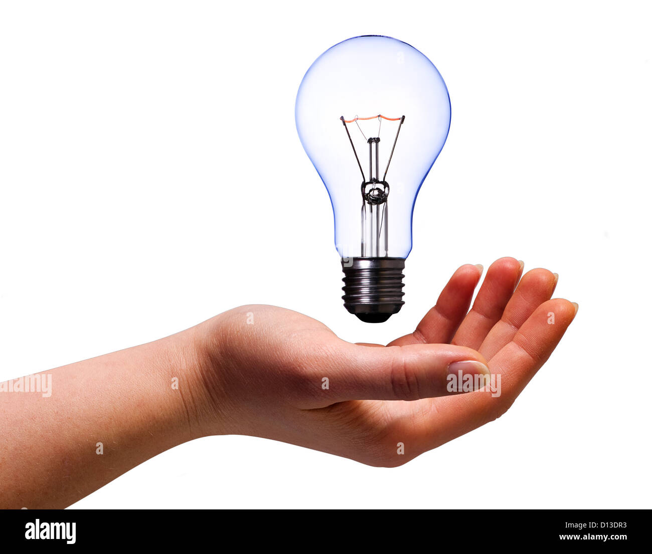 women hand with lamp bulb on white with clipping path Stock Photo - Alamy