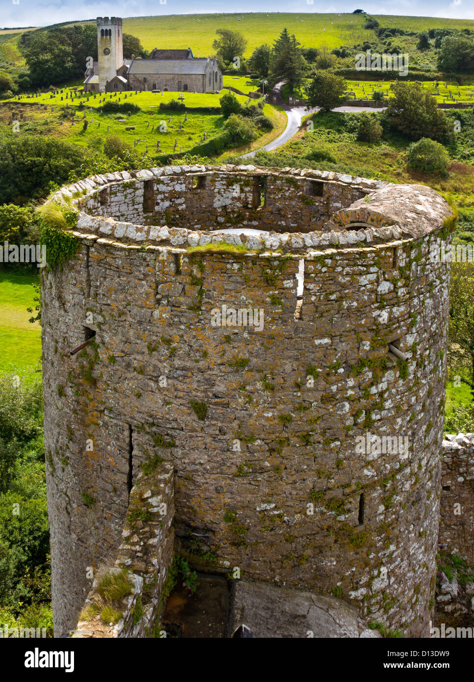 Manorbier Castle a Norman Castle on the Welsh coast near Tenby in ...